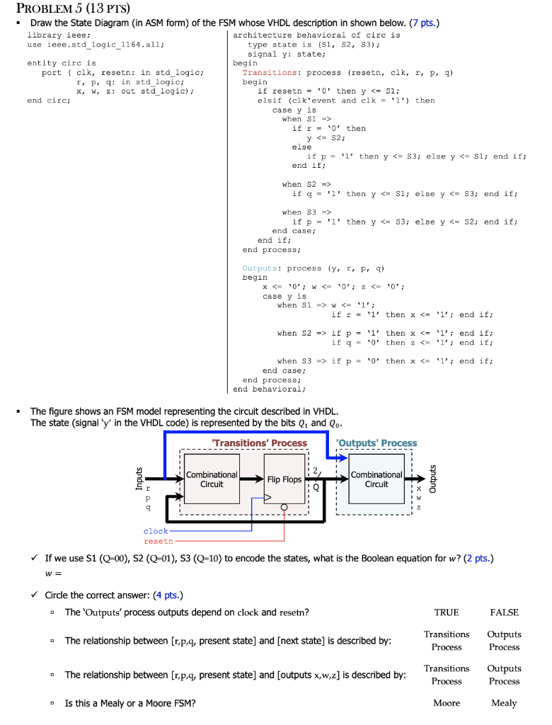 PROBLEM 5 (13 PTS) Draw the State Diagram (in ASM | Chegg.com