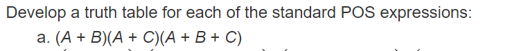 Solved Develop a truth table for each of the standard POS | Chegg.com