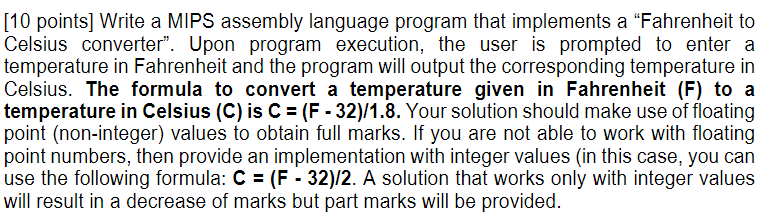 Solved (10 points] Write a MIPS assembly language program | Chegg.com