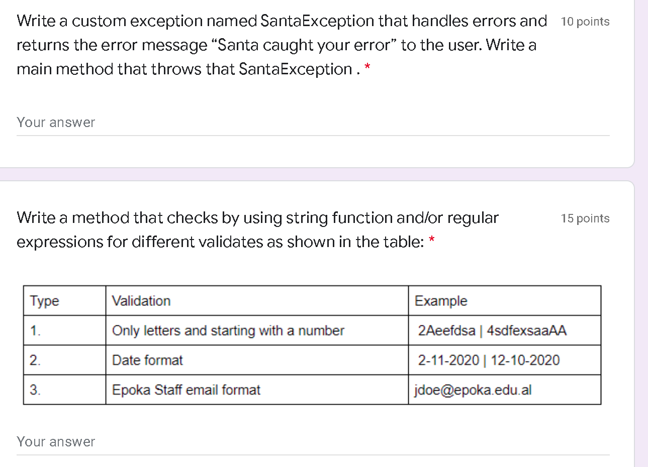 Solved Write a custom exception named SantaException that | Chegg.com