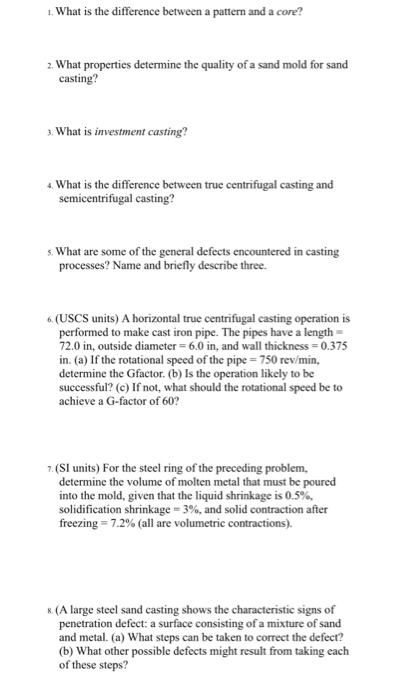 Solved . What is the difference between a pattern and a core | Chegg.com