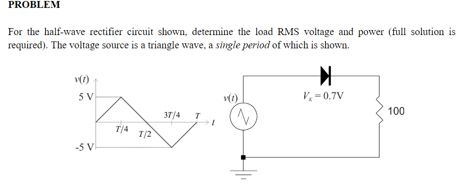Solved PROBLEMFor the half-wave rectifier circuit shown, | Chegg.com