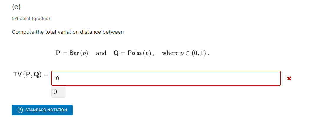 Solved Compute the total variation distance between P=Ber(p) | Chegg.com