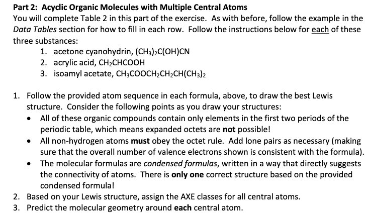 Solved Part 2: Acyclic Organic Molecules with Multiple | Chegg.com