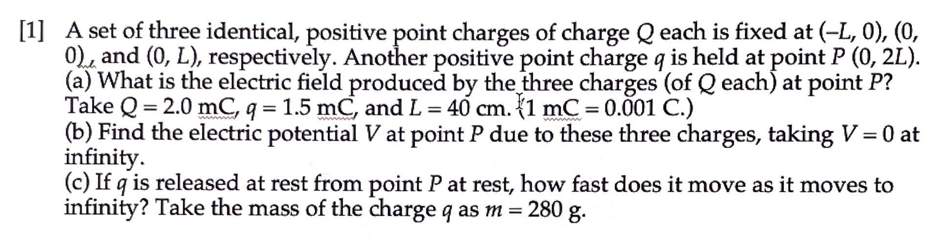 Solved [1] A set of three identical, positive point charges | Chegg.com