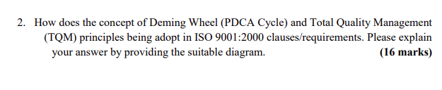 Solved 2. How does the concept of Deming Wheel (PDCA Cycle) | Chegg.com