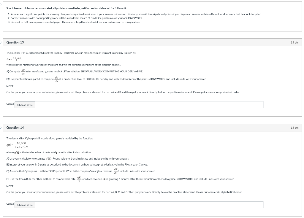 Solved Short Answer: Unless otherwise stated, all problems | Chegg.com