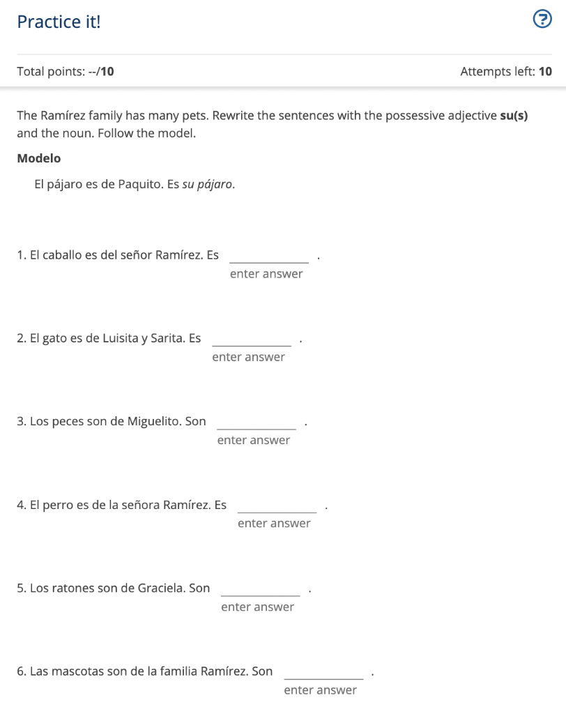 The Ramírez family has many pets. Rewrite the | Chegg.com