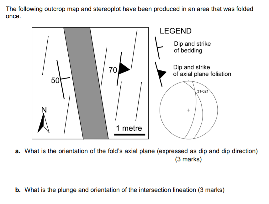 Solved The following outcrop map and stereoplot have been | Chegg.com