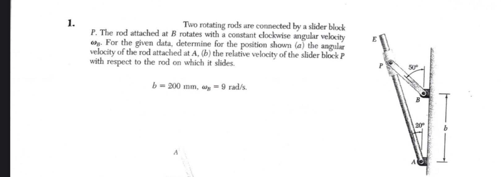 Solved 1. E Two rotating rods are connected by a slider | Chegg.com