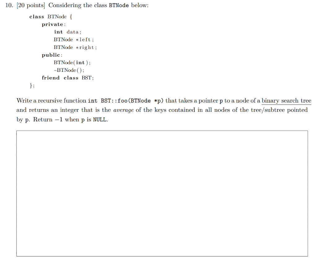 Solved 10 20 Points Considering The Class Btnode Below