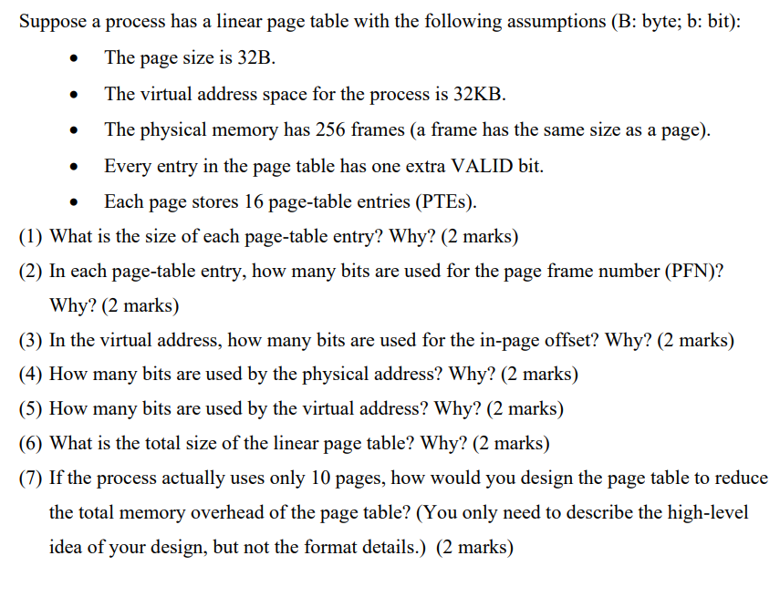 Solved . . Suppose a process has a linear page table with | Chegg.com