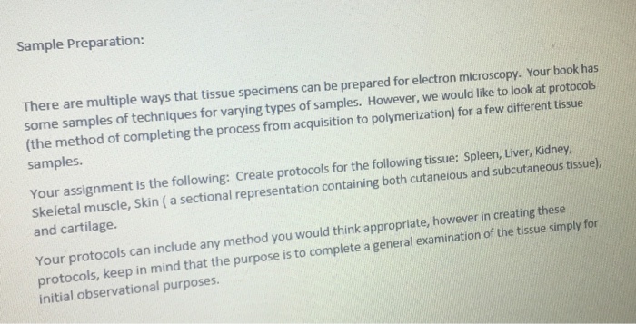 Solved Make a CARTILAGE specimen tissue preparation protocol | Chegg.com