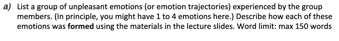 Solved a) List a group of unpleasant emotions (or emotion | Chegg.com