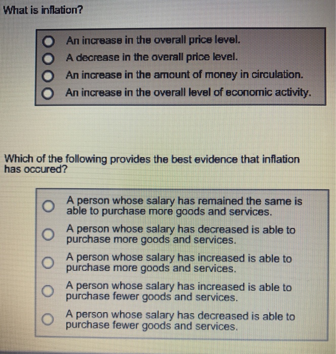 Solved What is inflation? An increase in the overall price | Chegg.com