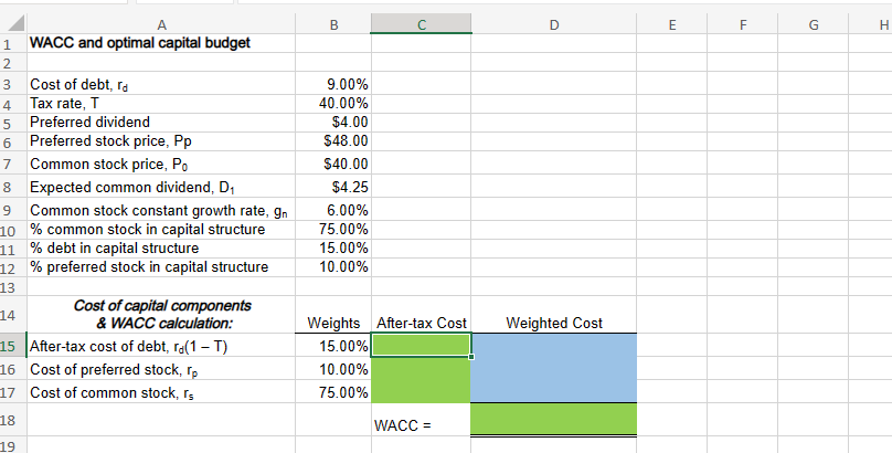 Excel Online Structured Activity: WACC and optimal | Chegg.com