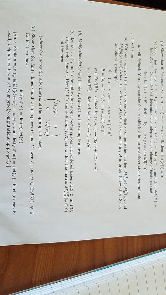 3. Direct sums. ), and (a) Without using part (c) as | Chegg.com