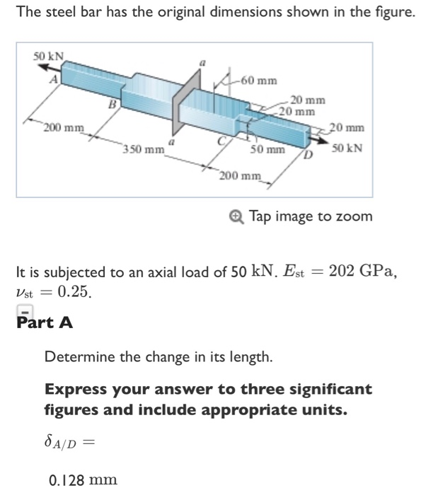 Solved The steel bar has the original dimensions shown in | Chegg.com