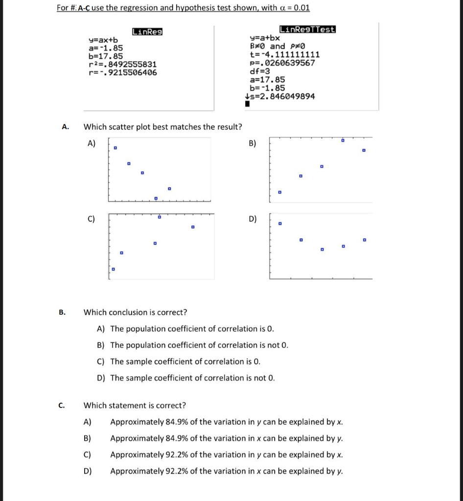 Solved For #A-C use the regression and hypothesis test shown | Chegg.com