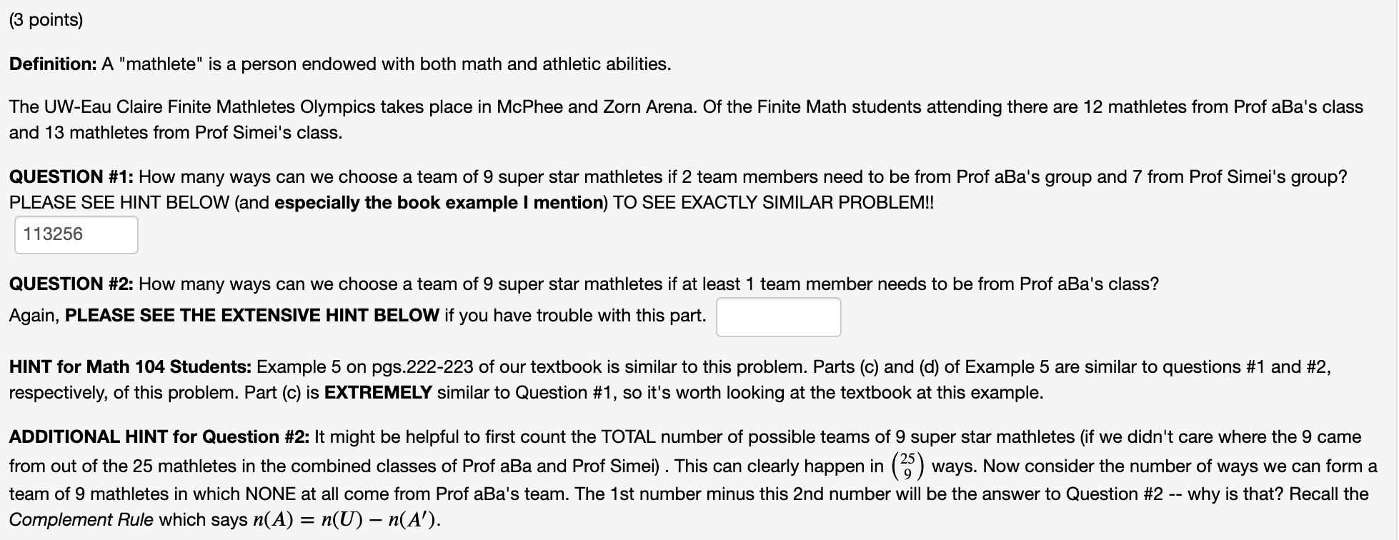 Solved (3 points) Definition: A "mathlete" is a person | Chegg.com