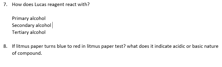 Solved How does Lucas reagent react with? Primary alcohol | Chegg.com