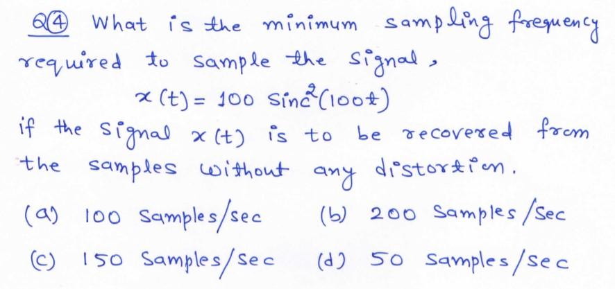 Solved 20 What is the minimum sampling frequency required to | Chegg.com