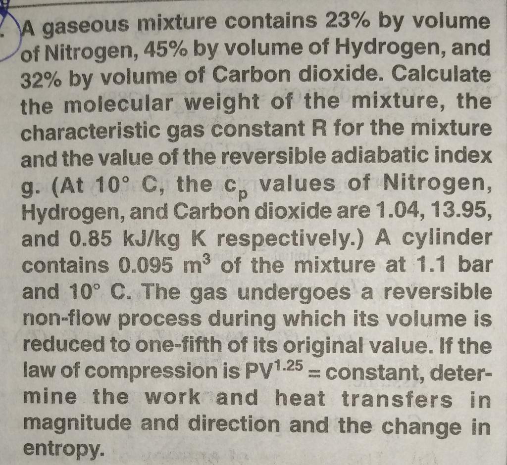 Solved A gaseous mixture contains 23% by volume of Nitrogen, | Chegg.com