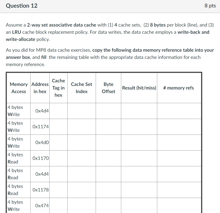 Solved Assume a 2-way set associative data cache with (1) 4 | Chegg.com