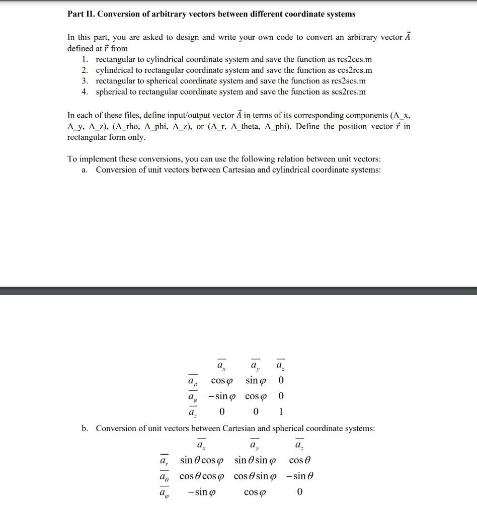Solved Part II. Conversion of arbitrary vectors between | Chegg.com