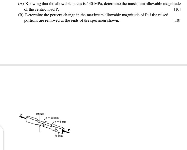 Solved (A) Knowing that the allowable stress is 140 MPa, | Chegg.com Solved (A) Knowing that the allowable stress is 140 MPa, | Chegg.com