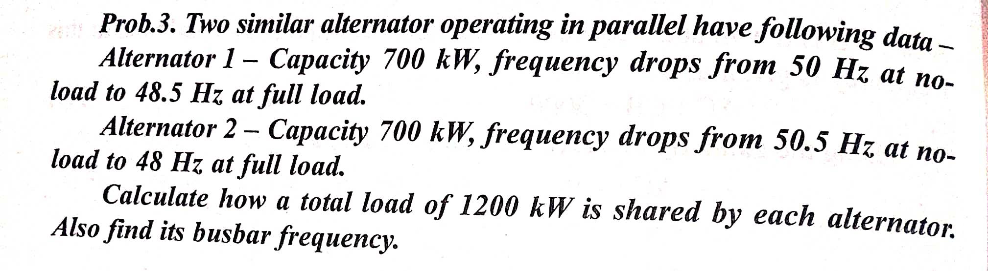 Solved Prob.3. Two similar alternator operating in parallel | Chegg.com