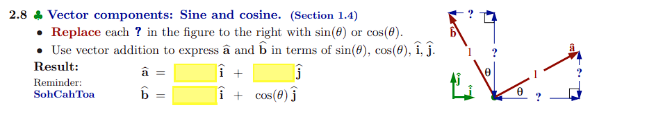 Solved 2.8 Vector components: Sine and cosine. (Section 1.4) | Chegg.com
