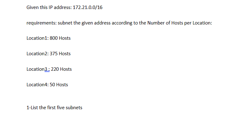 Solved Given this IP address: 172.21.0.0/16requirements: | Chegg.com