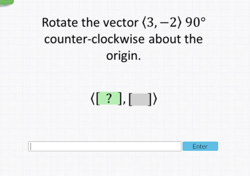 Solved Rotate the vector (3,-2) 90° counter-clockwise about | Chegg.com