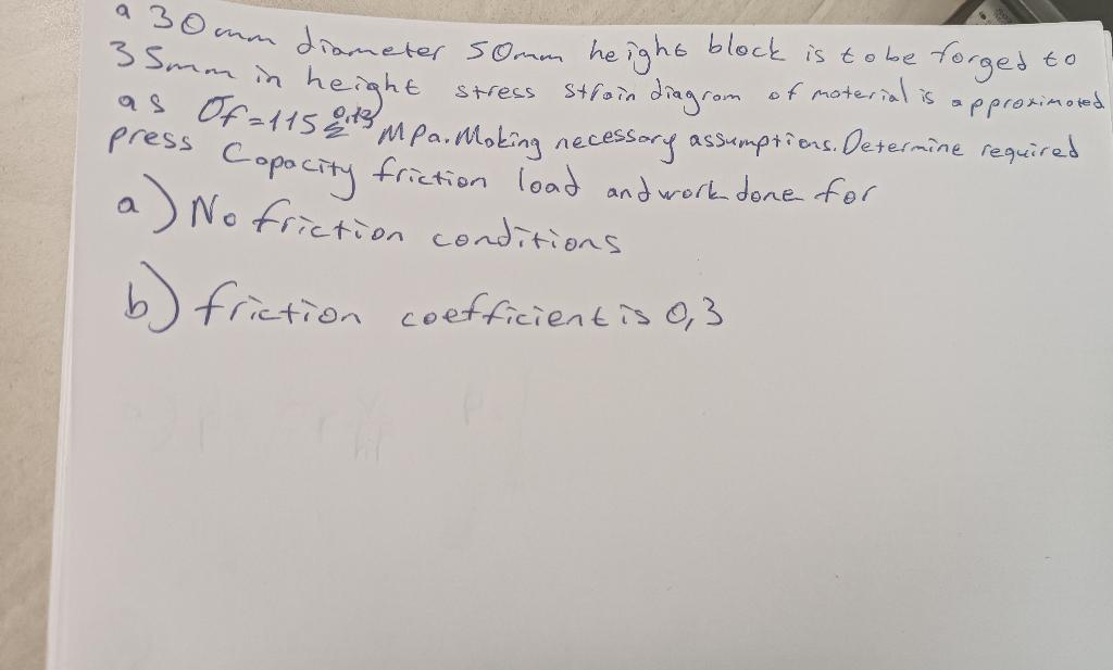 35 mm diameter 50 mm height block is tobe forged to | Chegg.com