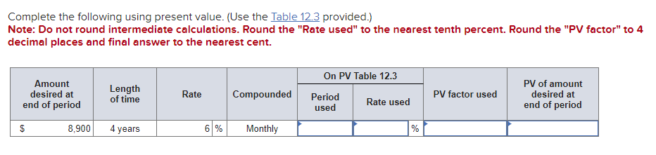 Solved Complete the following using present value. (Use the | Chegg.com