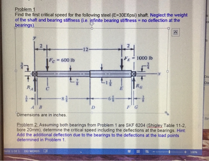 Solved Find the first critical speed for the following steel | Chegg.com