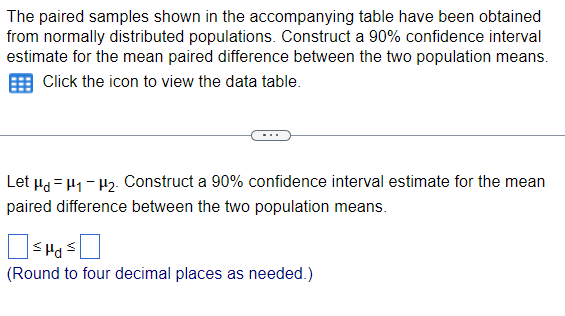 Solved The paired samples shown in the accompanying table | Chegg.com