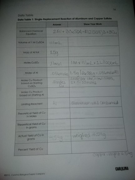 Solved 16 Data Table Data Table 1: Single-Replacement | Chegg.com