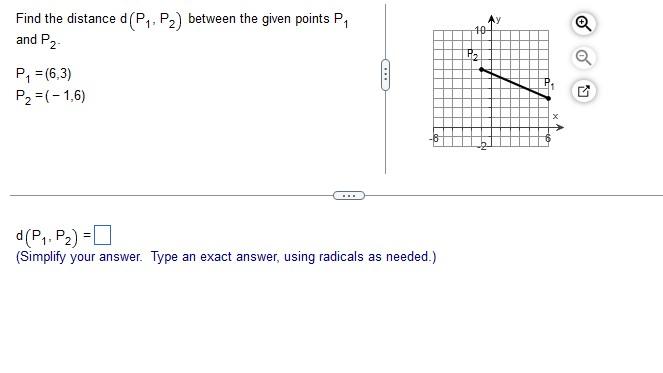 Solved Find the distance d(P1,P2) between the given points | Chegg.com