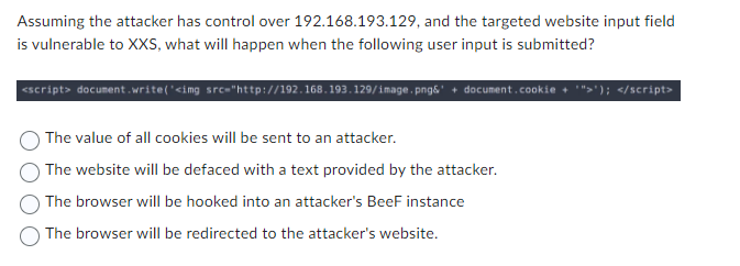 Solved Assuming the attacker has control over 192.168 .193 | Chegg.com