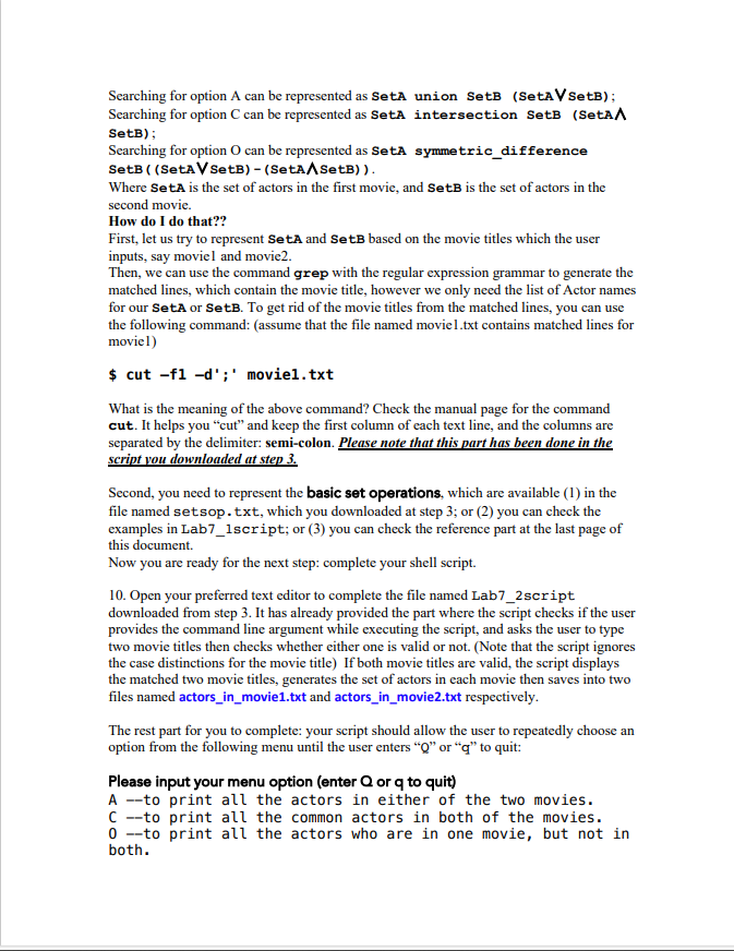 Solved Part 1.2: The Shell Script that you will write is to | Chegg.com