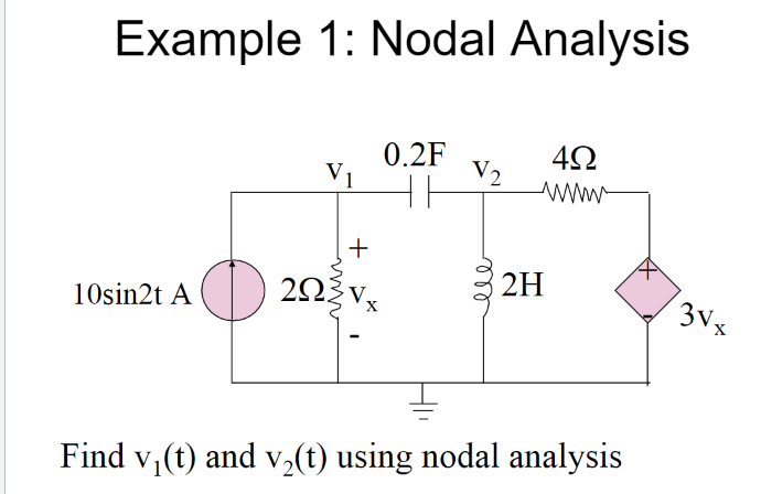 Solved Example 1: Nodal Analysis 0.2F V2 www 40 10sin2t A | Chegg.com