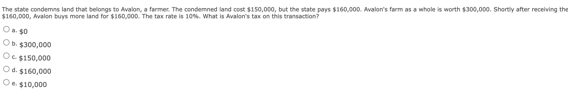 Solved $160,000, Avalon buys more land for $160,000. The tax | Chegg.com