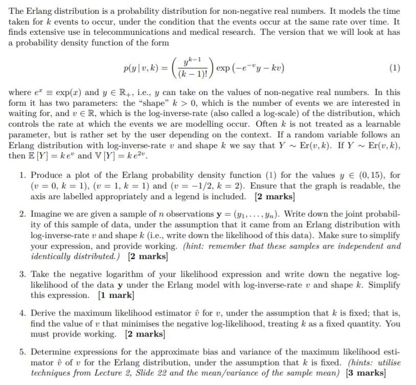 Solved ( yk-? The Erlang distribution is a probability | Chegg.com