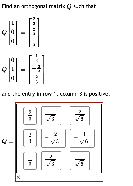 Solved Find an orthogonal matrix Q such that | Chegg.com