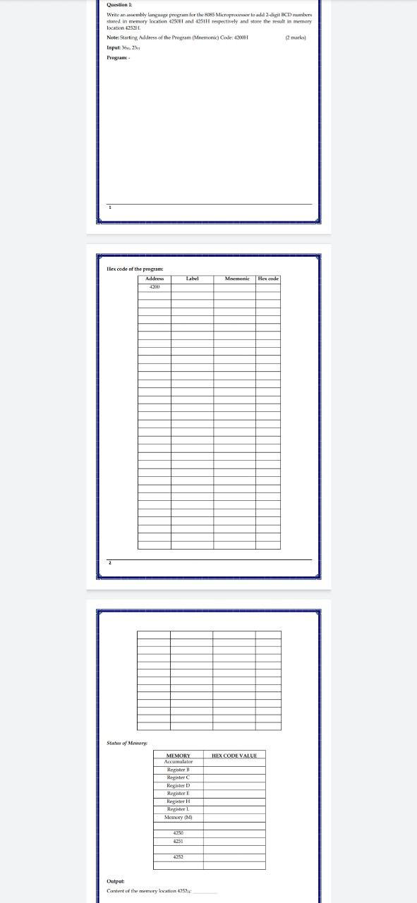 Solved Write an assembly language program for the 8085 | Chegg.com