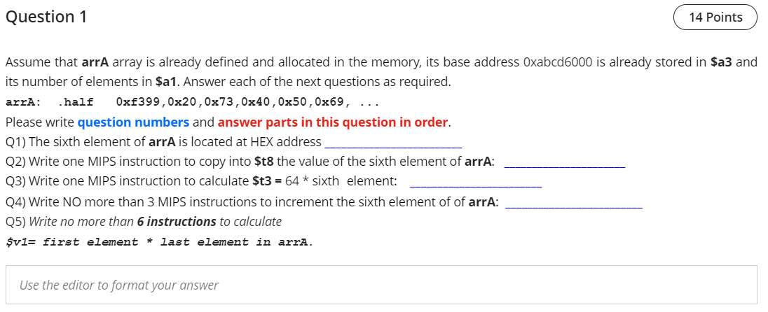 Solved Question 1 14 Points Assume that arrA array is | Chegg.com