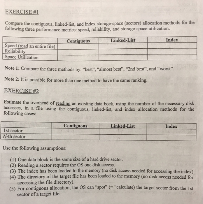 Solved EXERCISE #1 Compare the contiguous, linked-list, and | Chegg.com