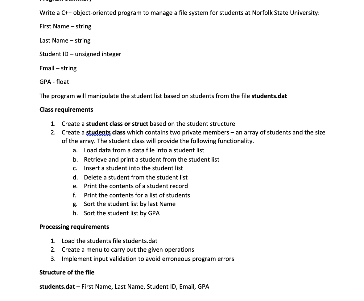 Solved Write a C++ object-oriented program to manage a file | Chegg.com